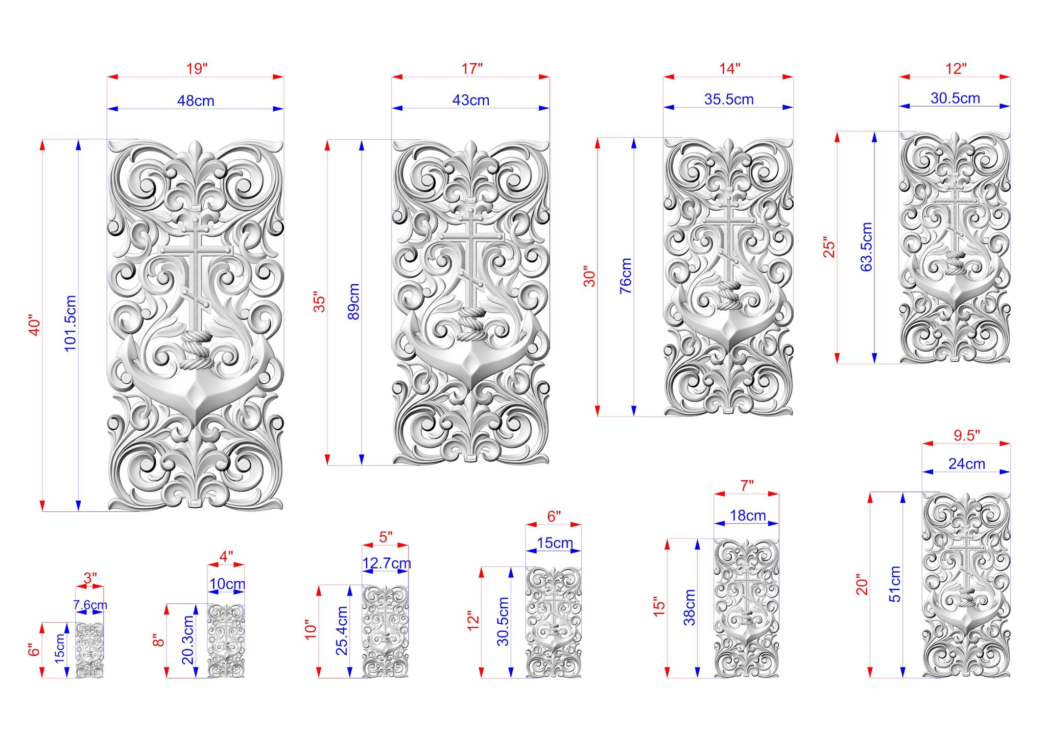 Carved Wood Wall Cross Panel with Decorative Scrolls