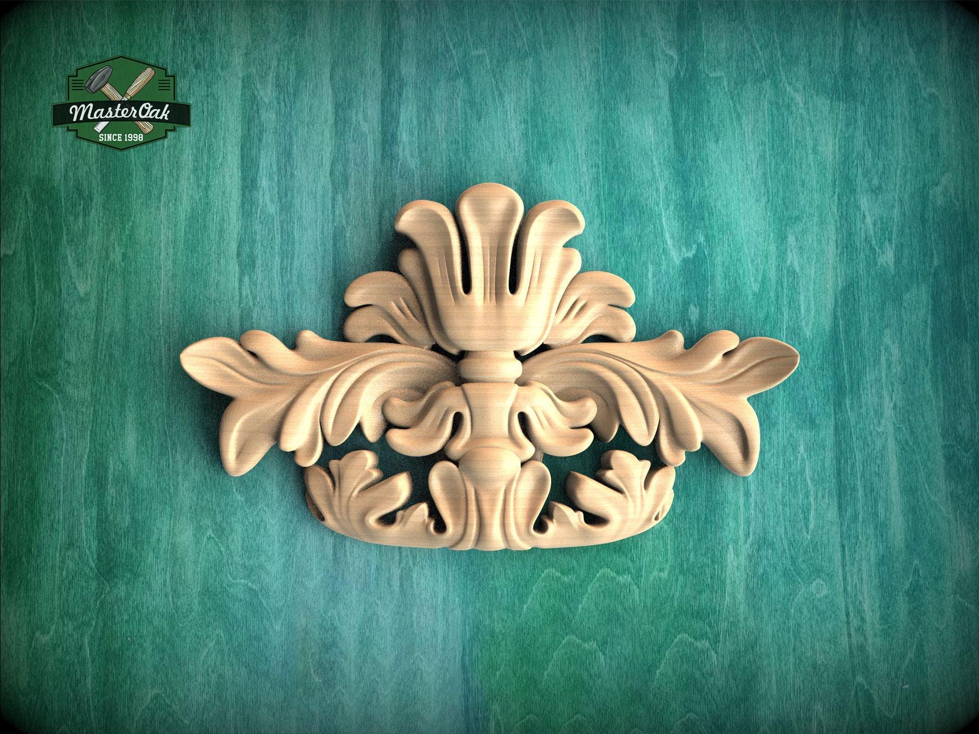 Wood Carving Applique with Acanthus Scrolls – Classic Floral Pediment