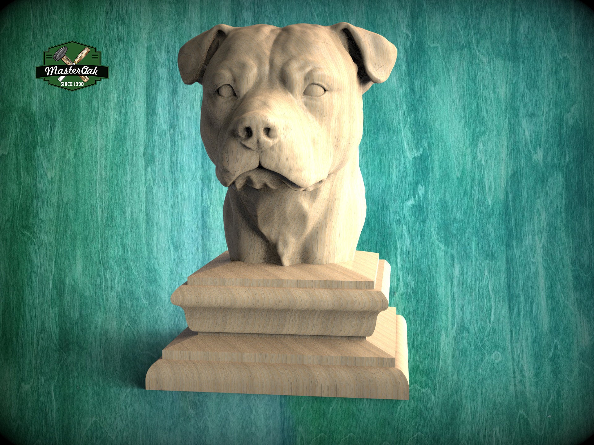 Pitbull bust made of wood, Pitbull Wooden Finial for Staircase Newel P