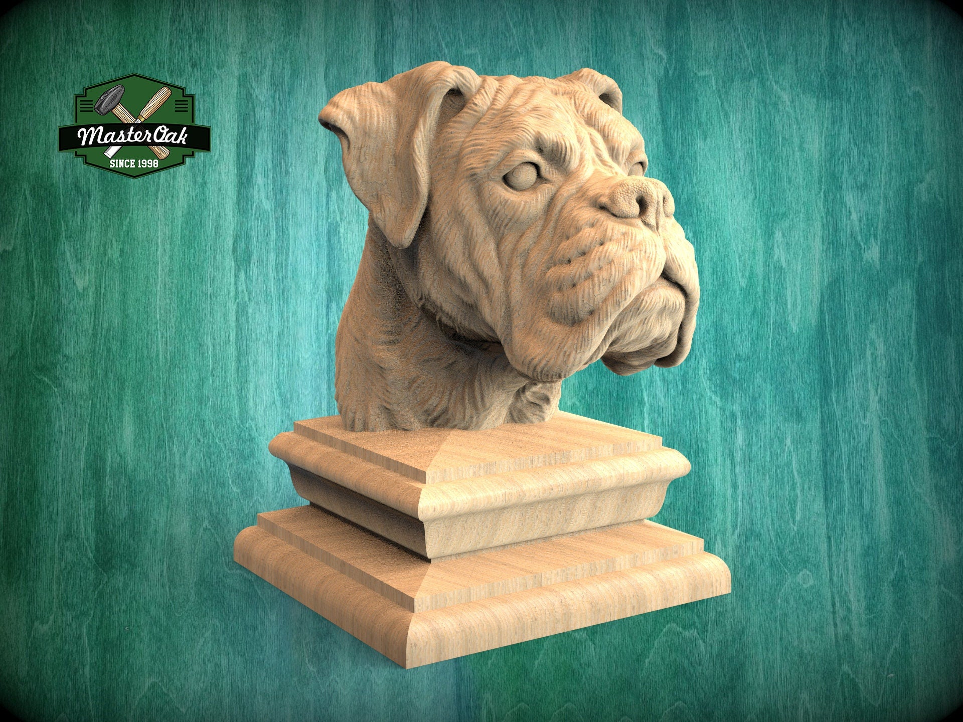 Deutscher Boxer Statue made of wood, Boxer dog Wooden Finial for Stair