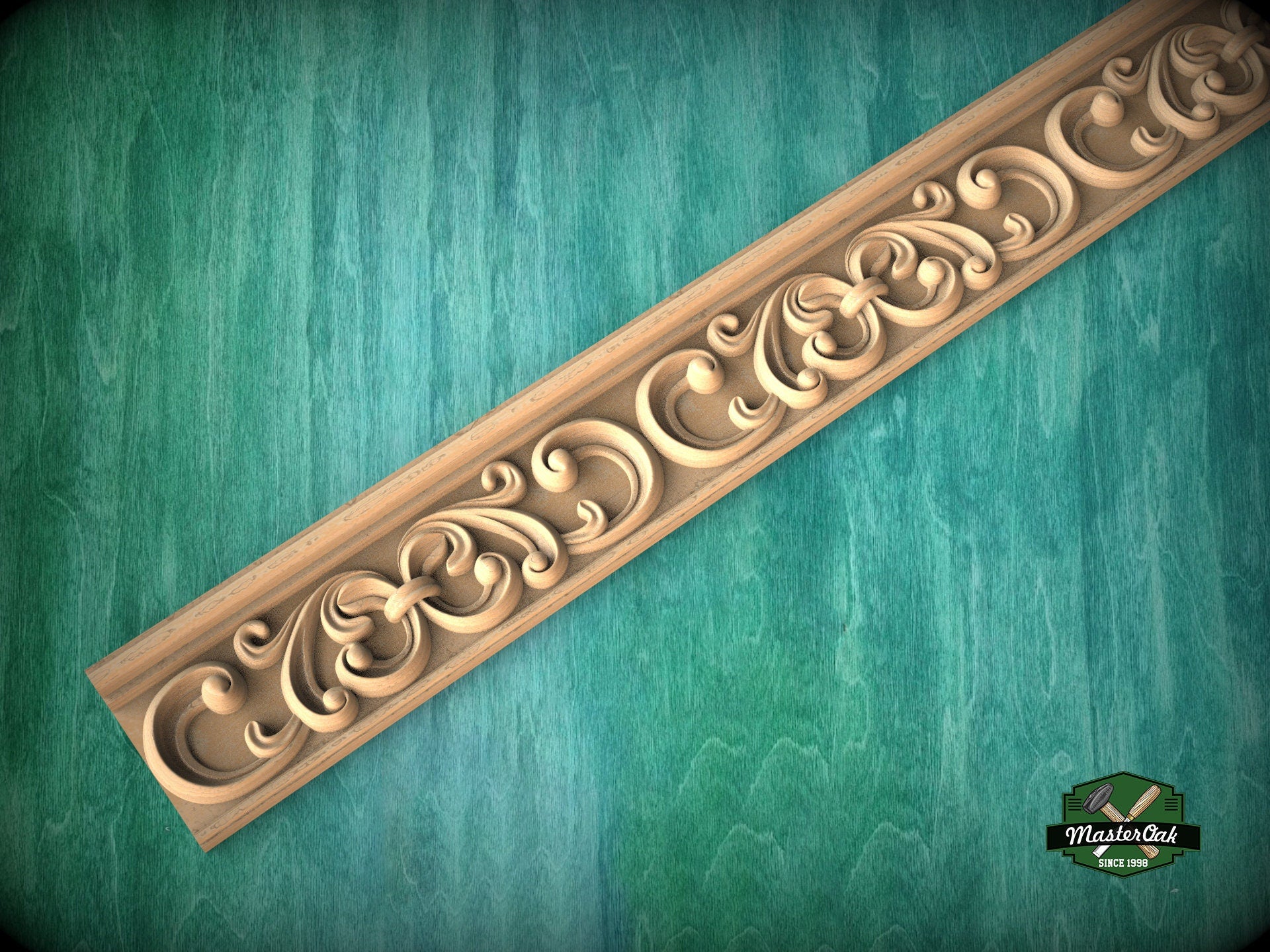 Hand-carved classical molding 40" from wood, Wooden floral moulding tr