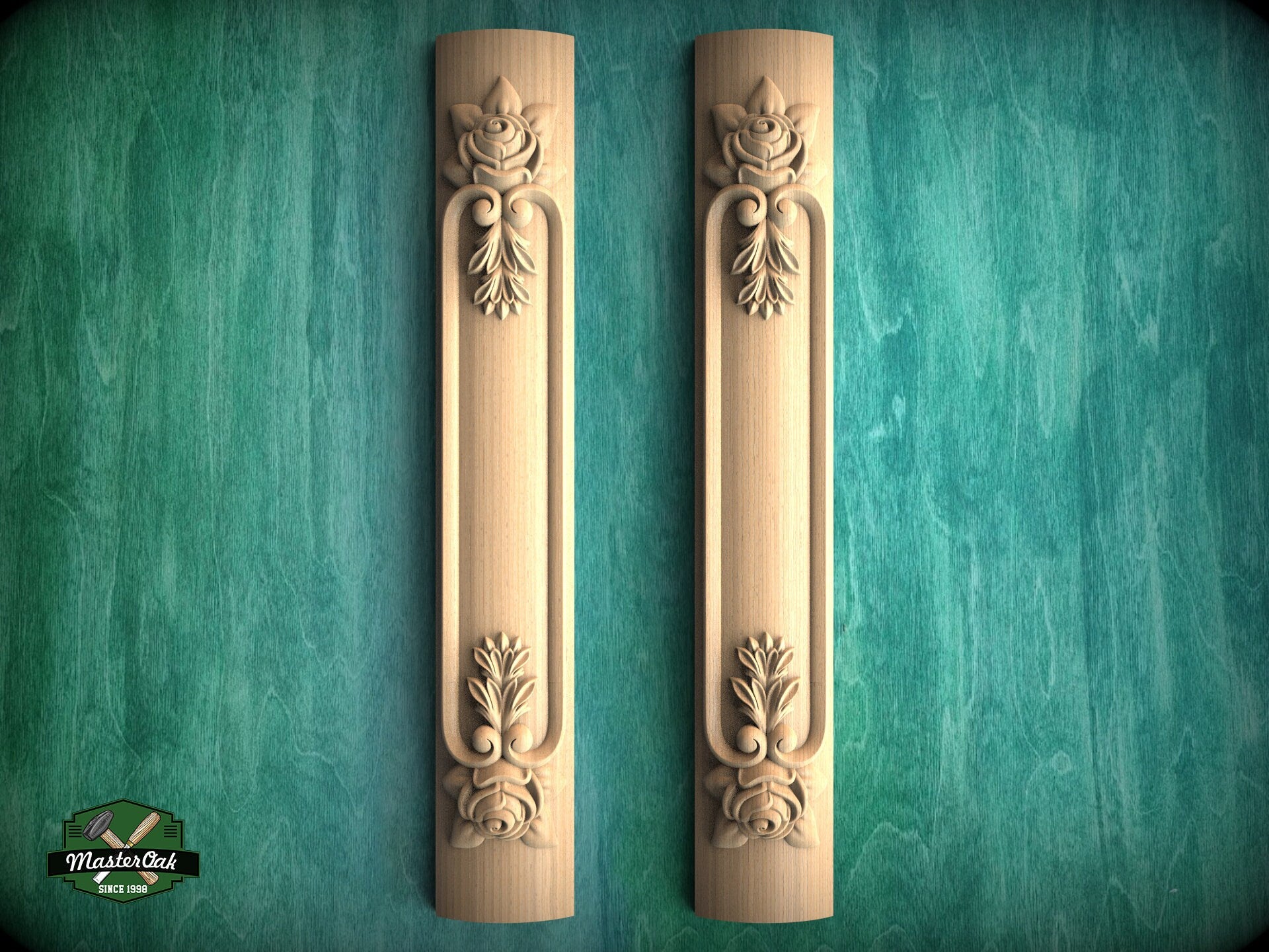 Handcrafted Carved floral style pilasters , Set 2pc, Pair of Carved Wo
