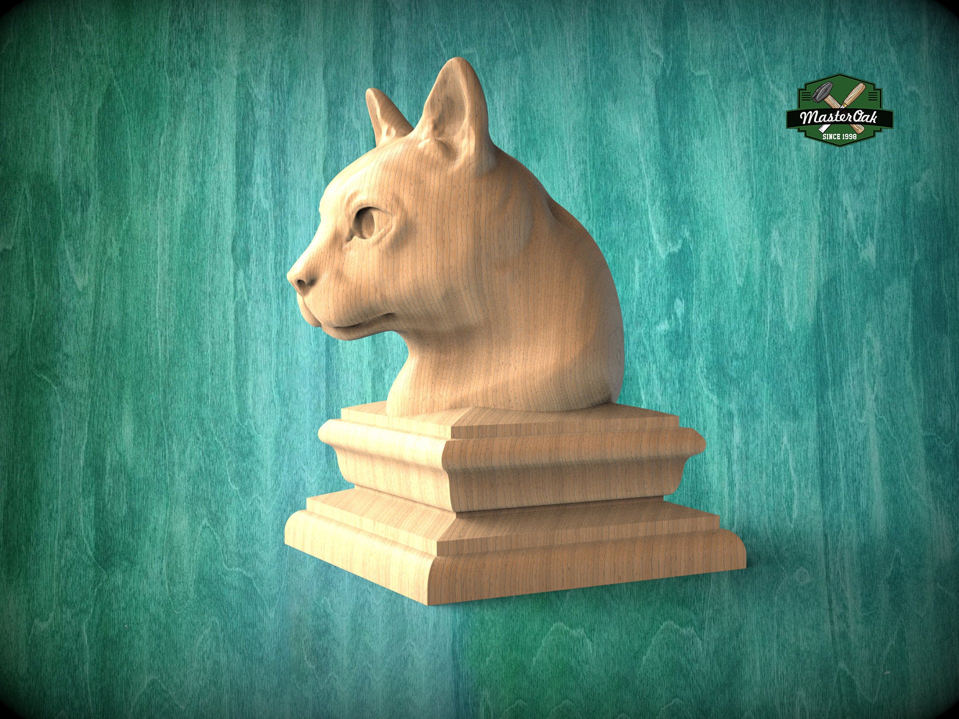 Buy Cat Bust Made of Wood Cat Wooden Finial - MasterOak